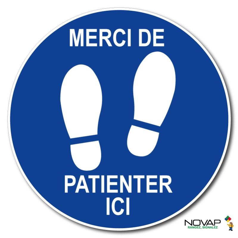 Panneau Merci de patienter ici - pas - Bleu - spécial sol - Ø 450 mm ...