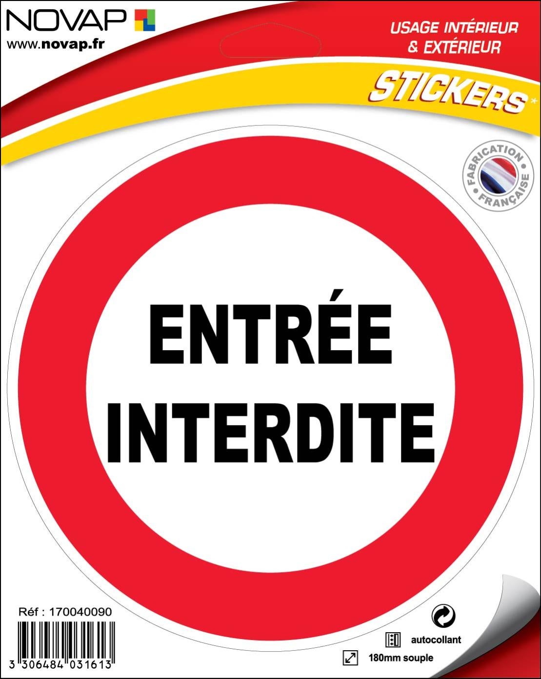 Panneau Entrée interdite - Vinyle adhésif Ø180mm - 4031613 | Leroy Merlin