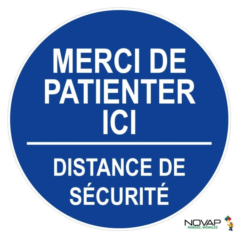 Panneau Merci de patienter ici - Distance de sécurité - Bleu - spécial ...