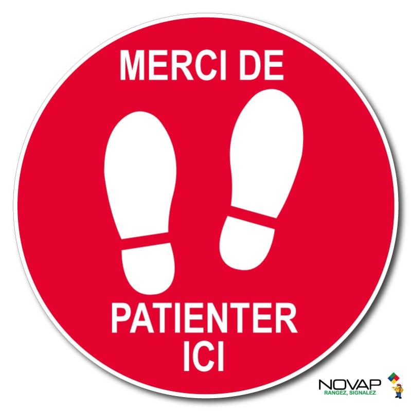 Panneau Merci de patienter ici - pas - Rouge - spécial sol - Ø 450 mm ...