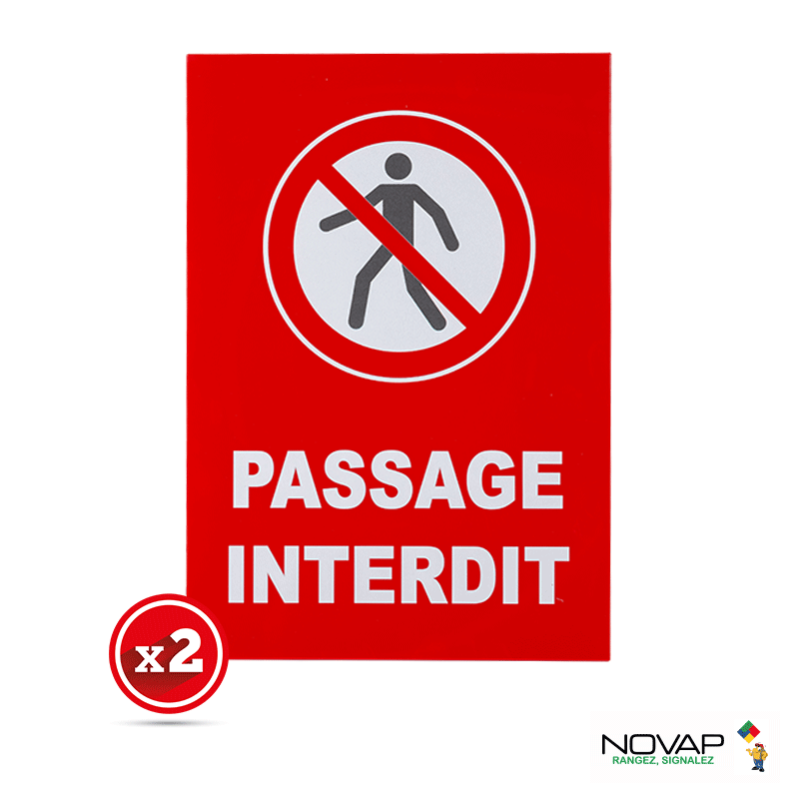 Lot de 2 plaques modulable rouge - Passage interdit aux piétons ...