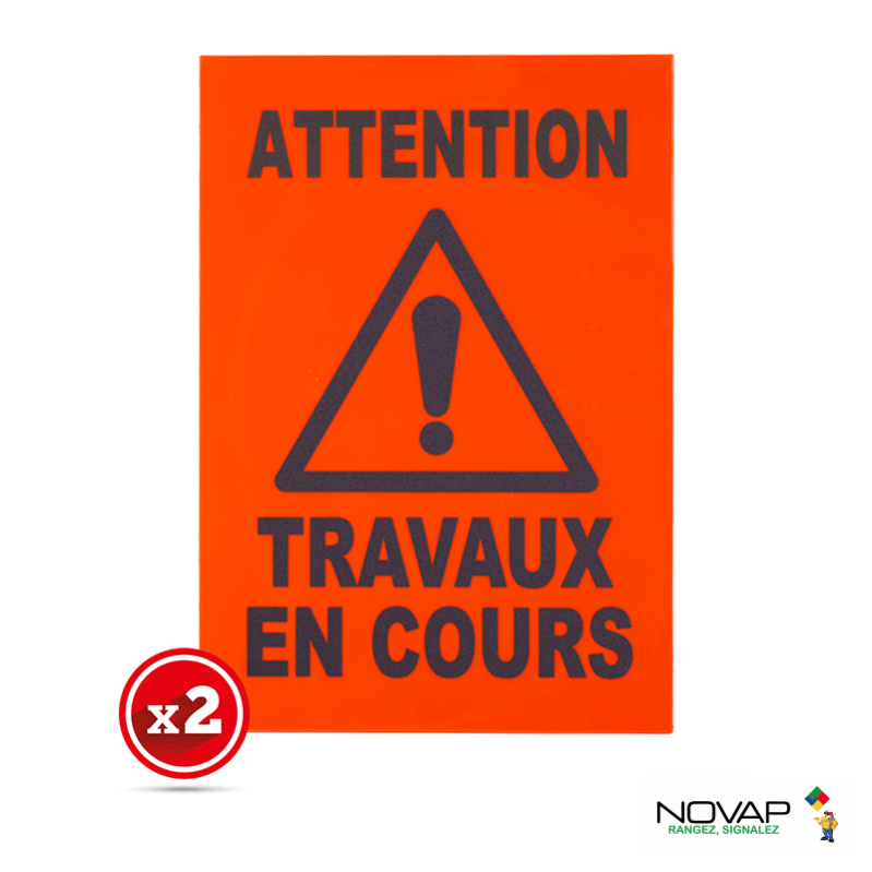 Lot de 2 plaques modulable orange fluo - Travaux en cours - 4280370 ...