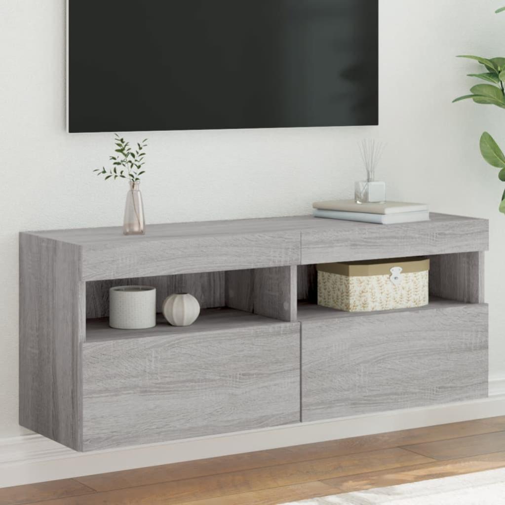 Mueble de TV de pared | Mueble de salón | Mesa de TV con luces LED gris ...