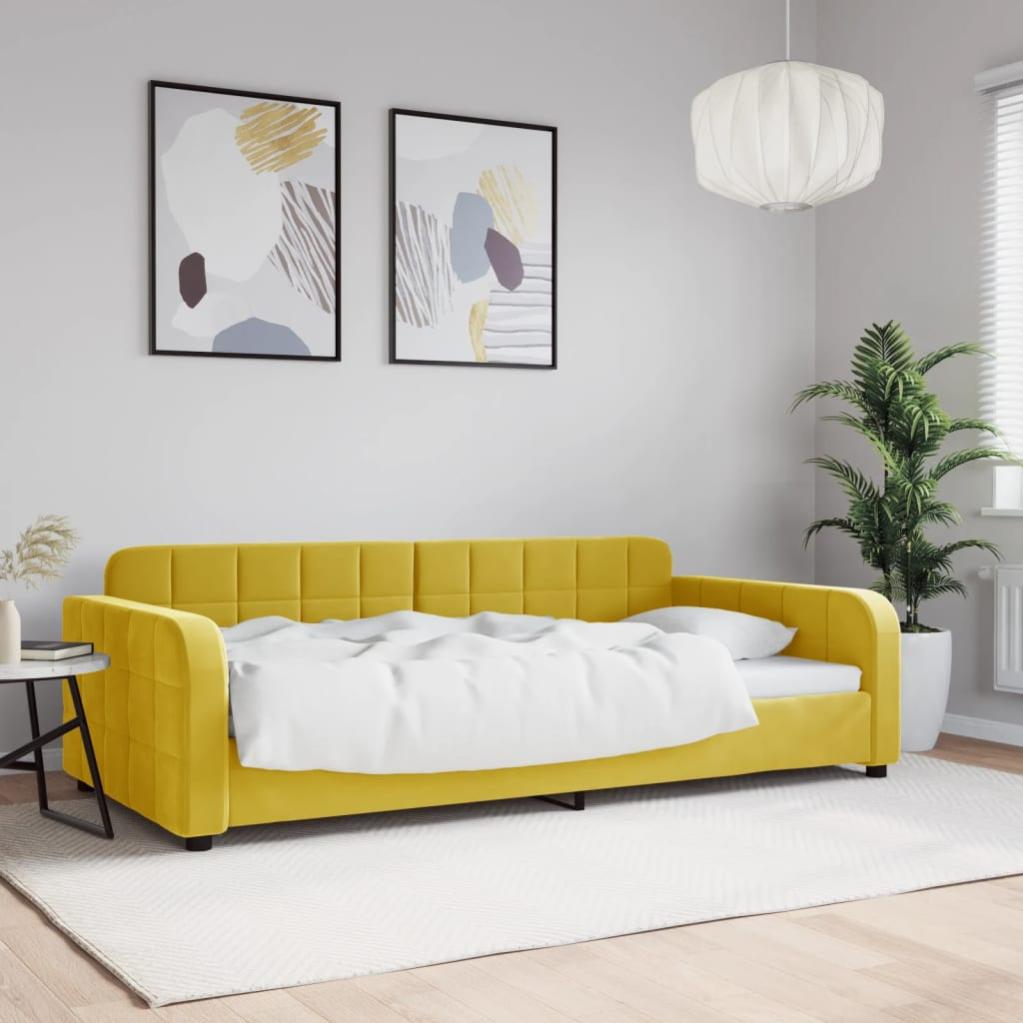 Lit de repos，Lit simple，Divan-lit jaune 100x200 cm velours CFW251549 ...