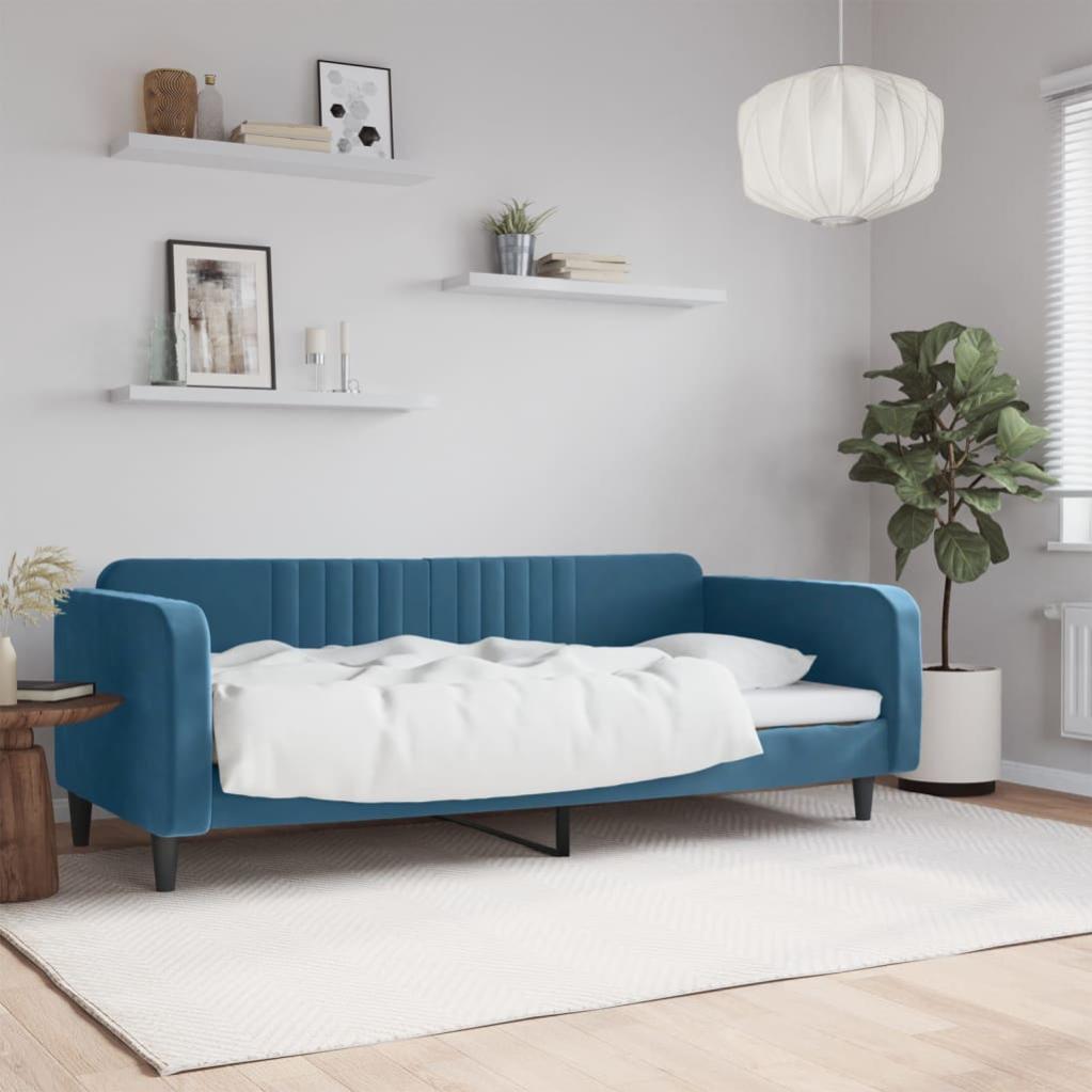 Lit de repos，Lit simple，Divan-lit bleu 90x200 cm velours CFW664118 ...