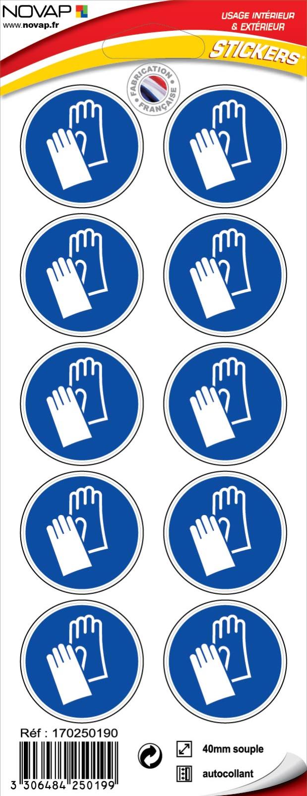 Planche 10 Pictogrammes Ø 40mm - Obligation de Porter des Gants de ...