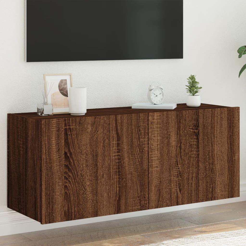 Mobile TV a Parete，Porta TV，Mobile Porta TV con Luci LED Rovere Marrone ...
