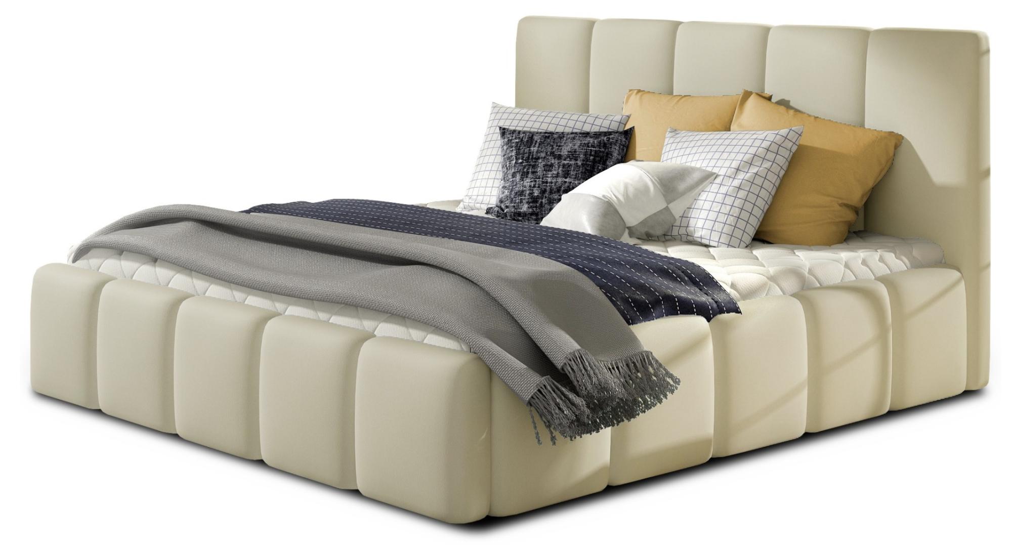 Lit moderne capitonné cuir synthétique Vika-Couleur Crème-Couchage ...