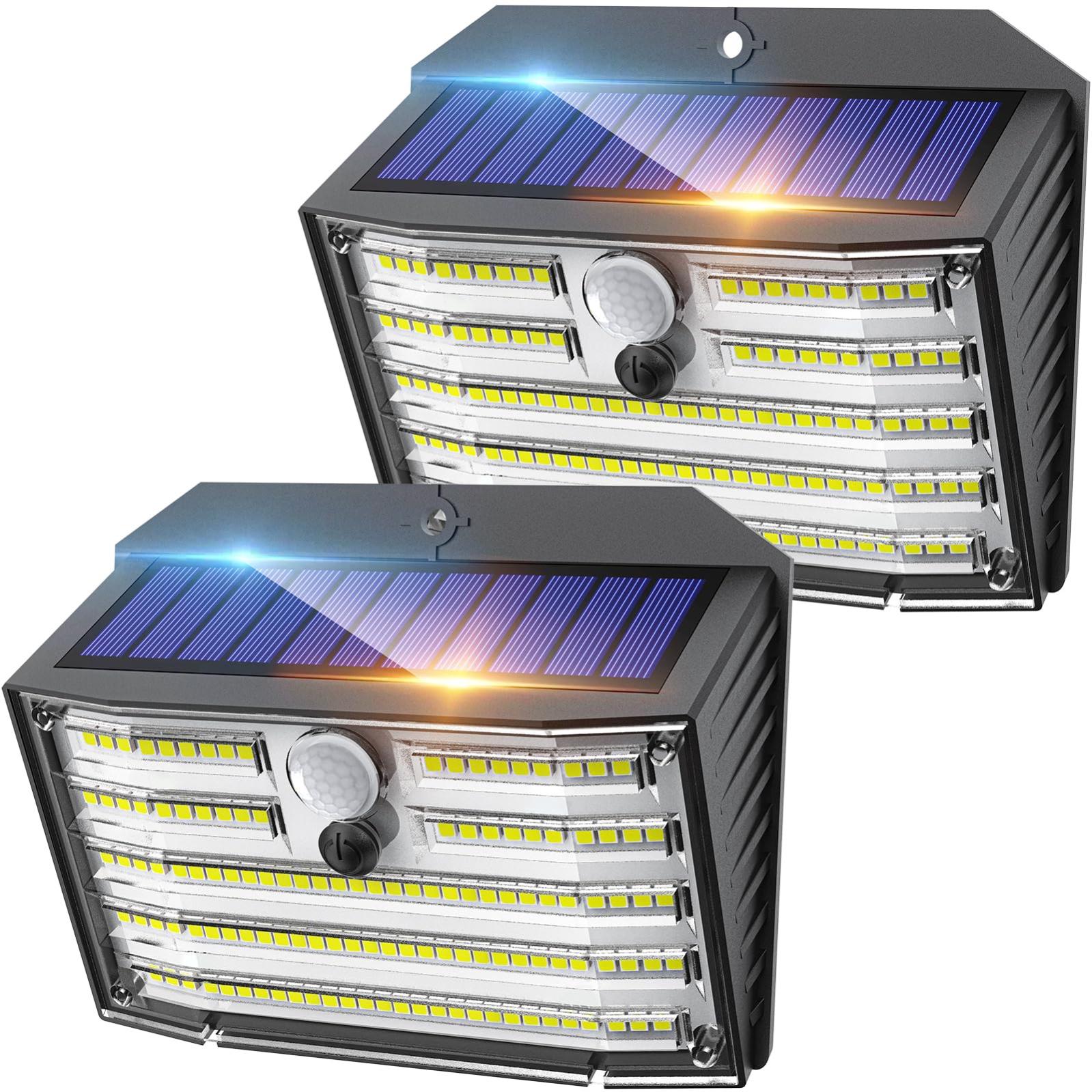 Luces solares para exteriores, 2 piezas 126 luces LED inalámbricas con ...