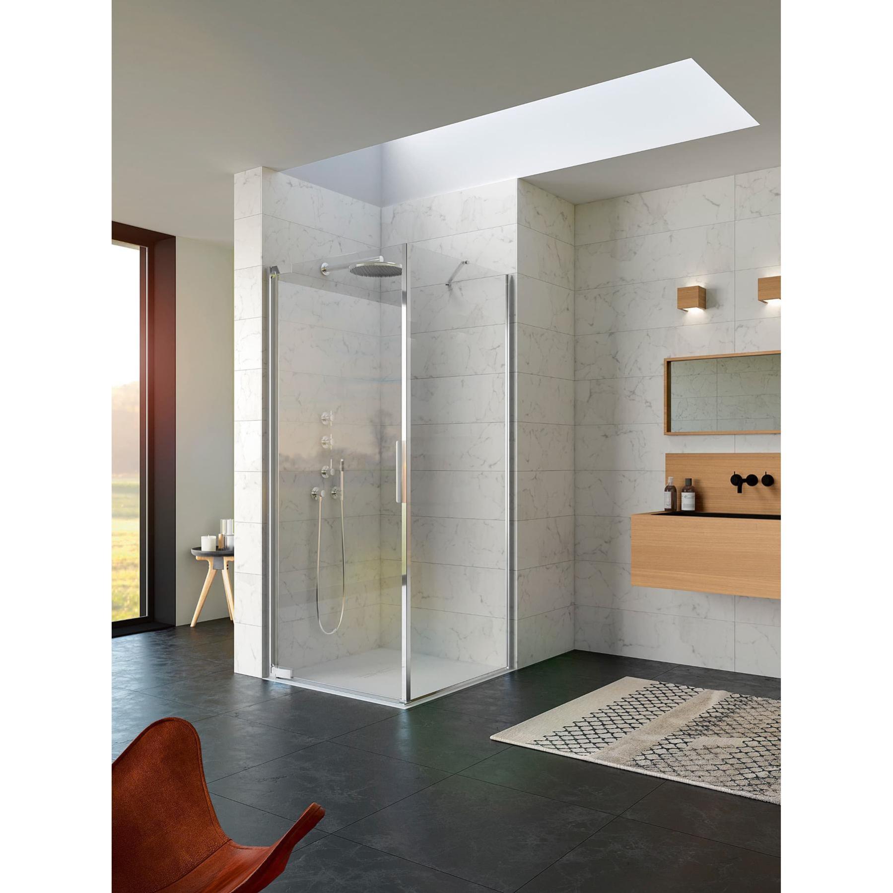 Retour de paroi d'angle de douche KINEQUARTZ fixation sur charnière murale haut. 200 cm largeur ...