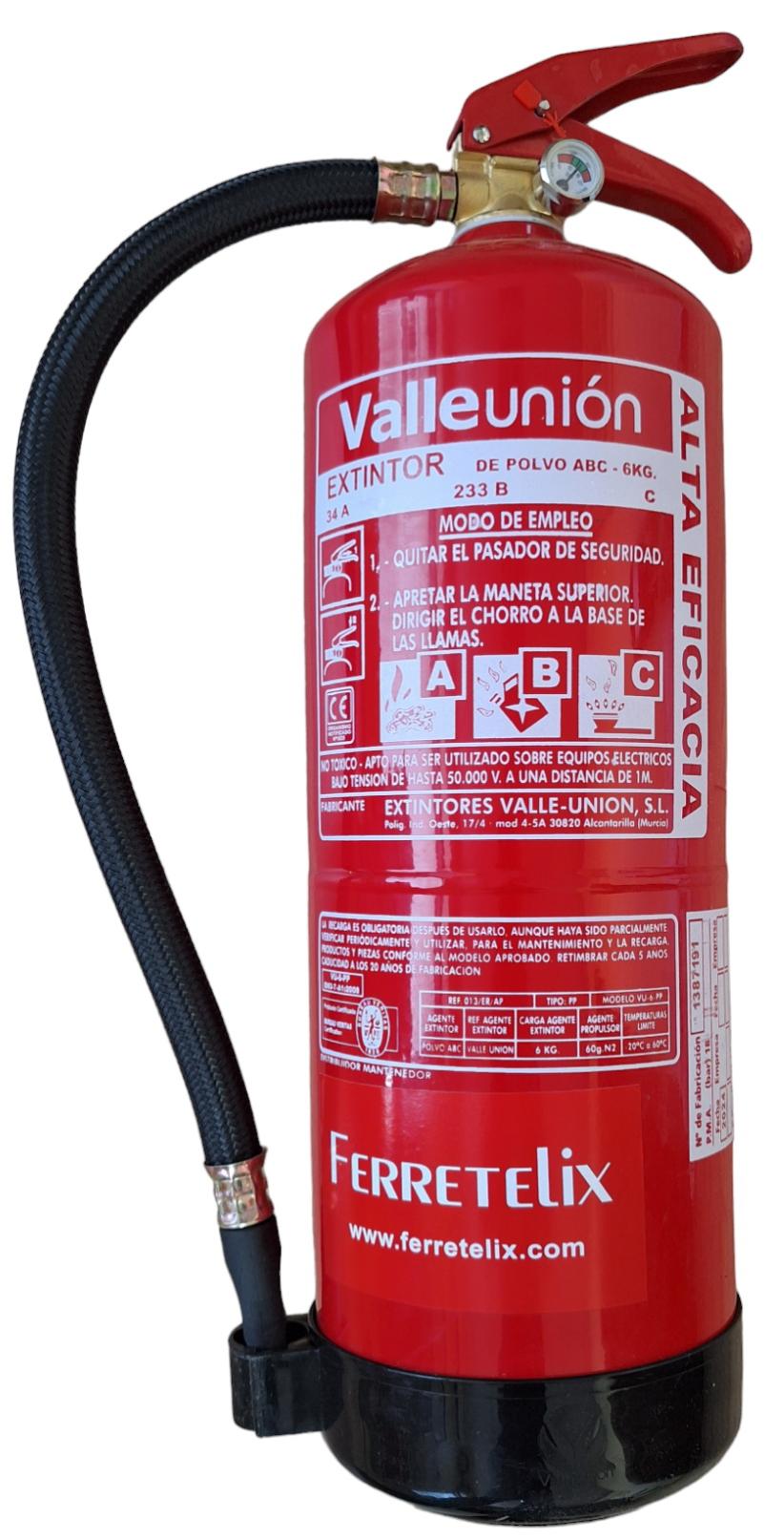 Extintor 6 kg ABC ALTA EFICACIA 34A 233B C incluye soporte de pared ...