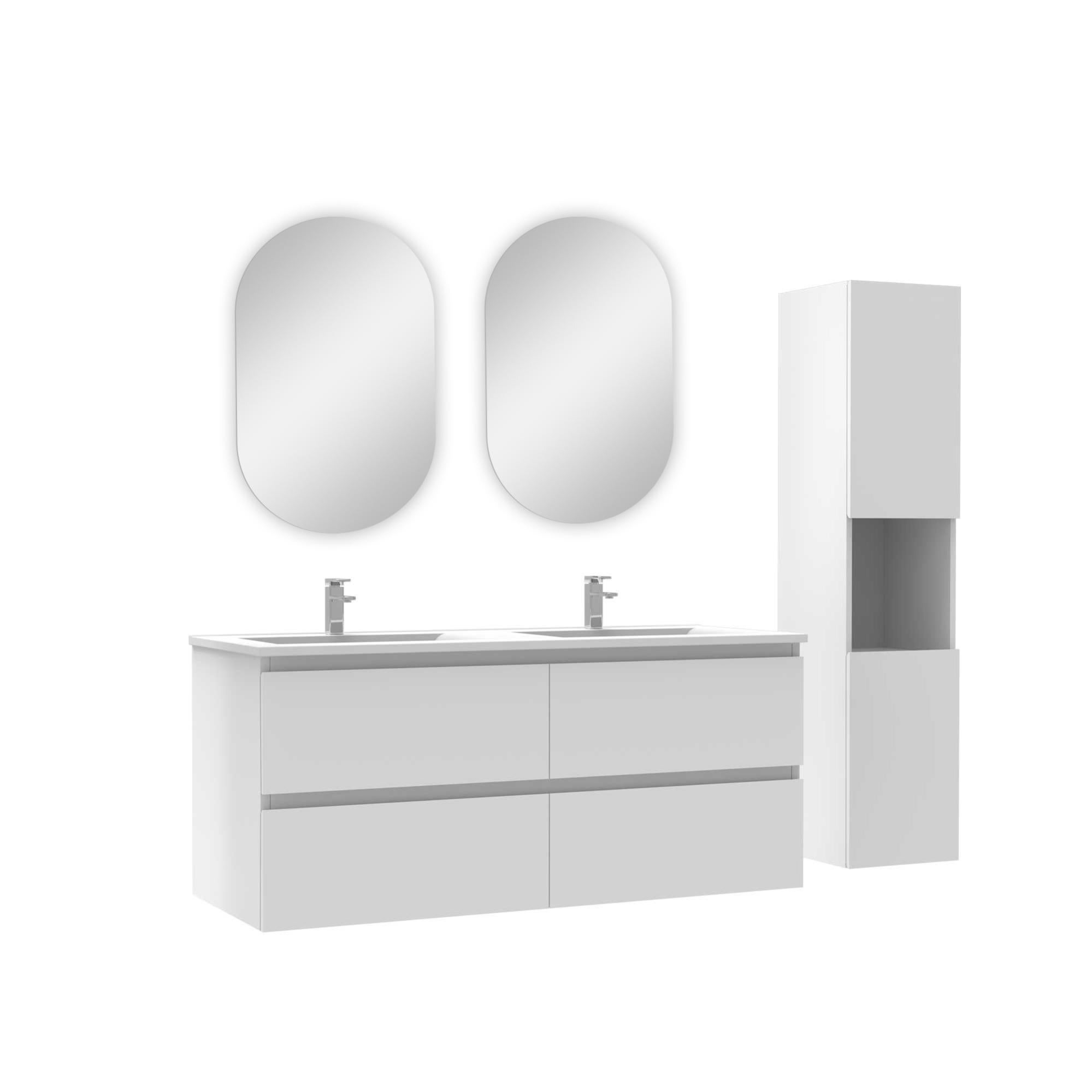 Ensemble meubles double vasque 120cm,colonne + miroir ovale Blanc ...