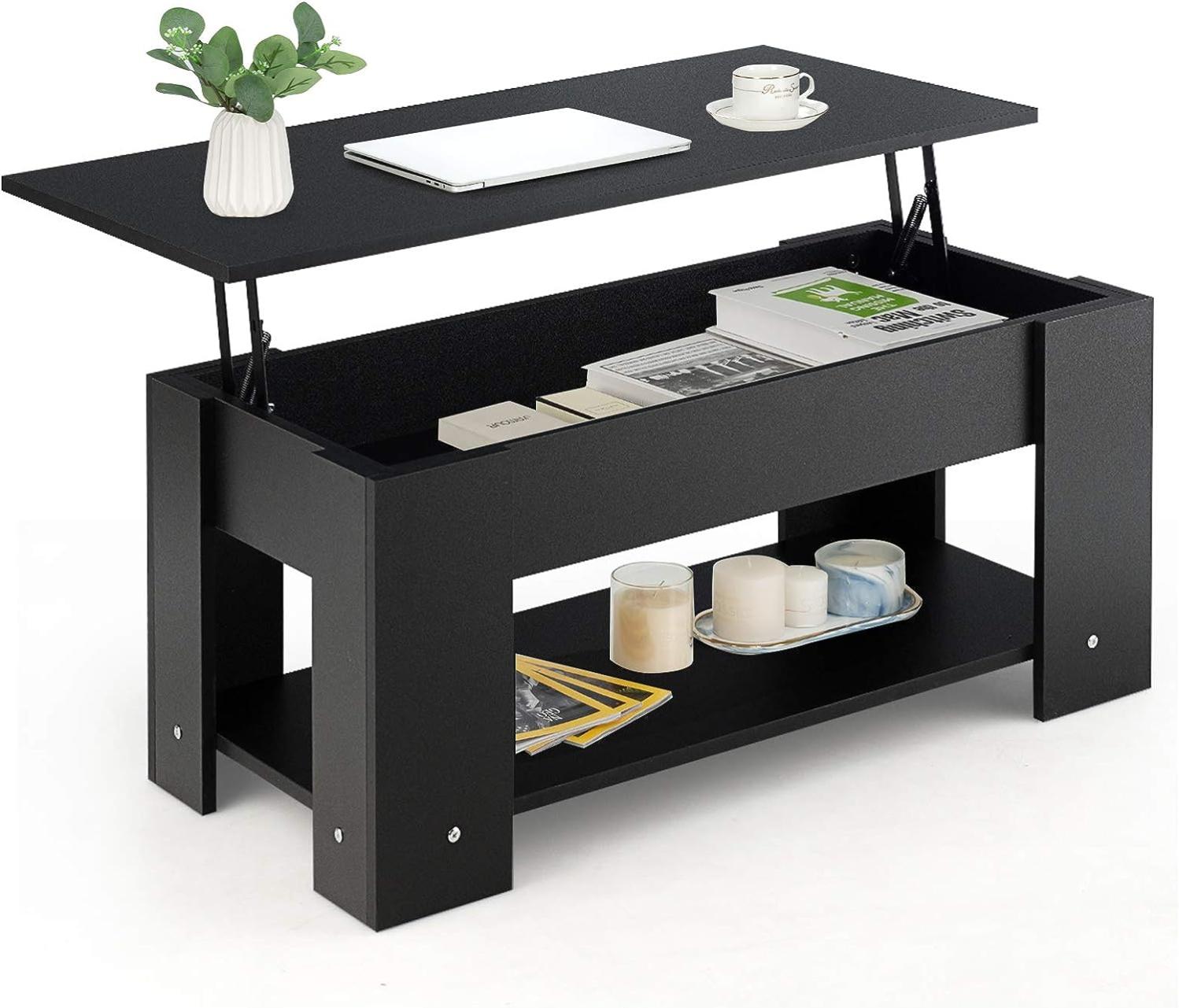 Table Basse avec Plateau Relevable, Espace de Rangement Cache sous ...