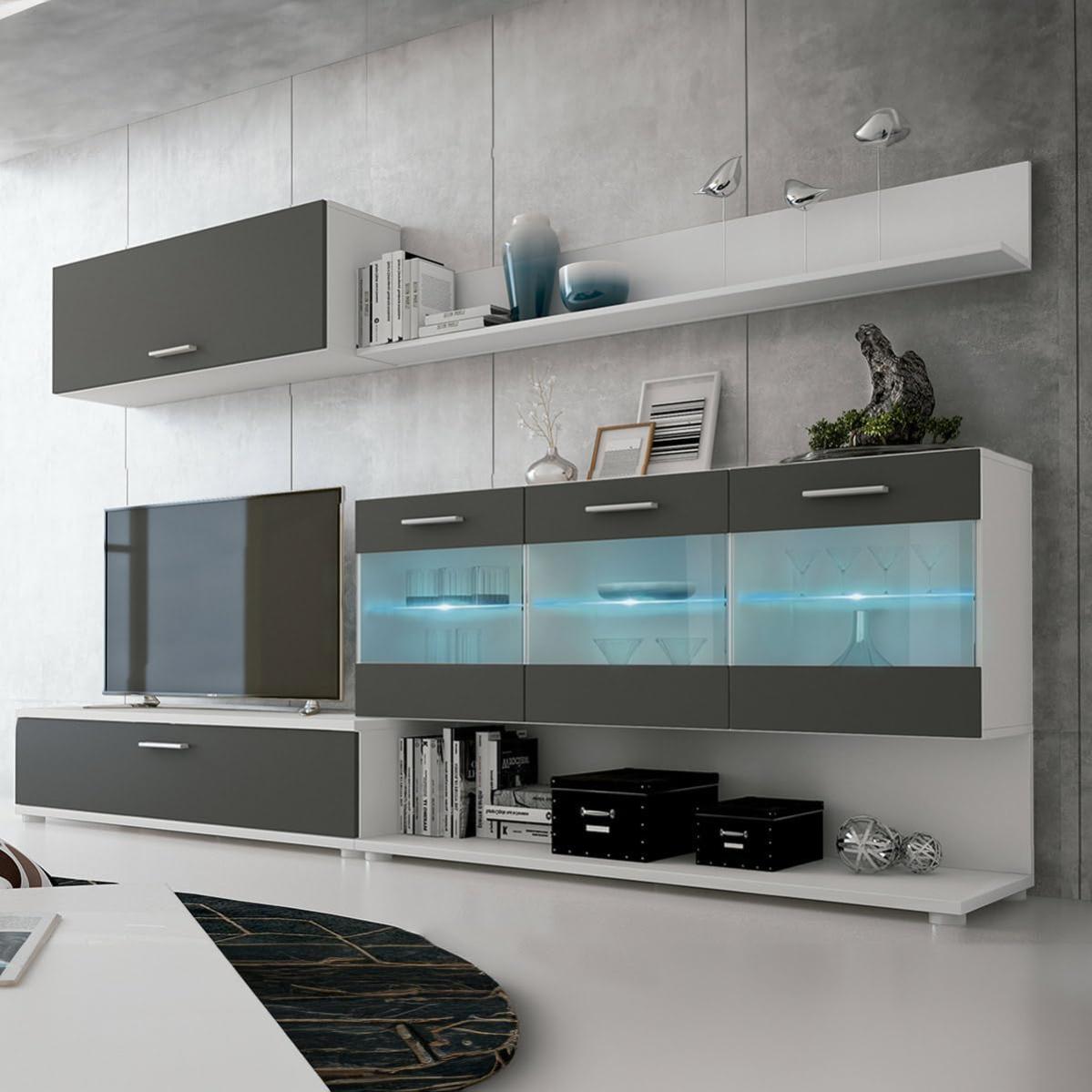 Mueble de Salón con Leds, Módulos de Comedor, Acabado en Blanco y ...