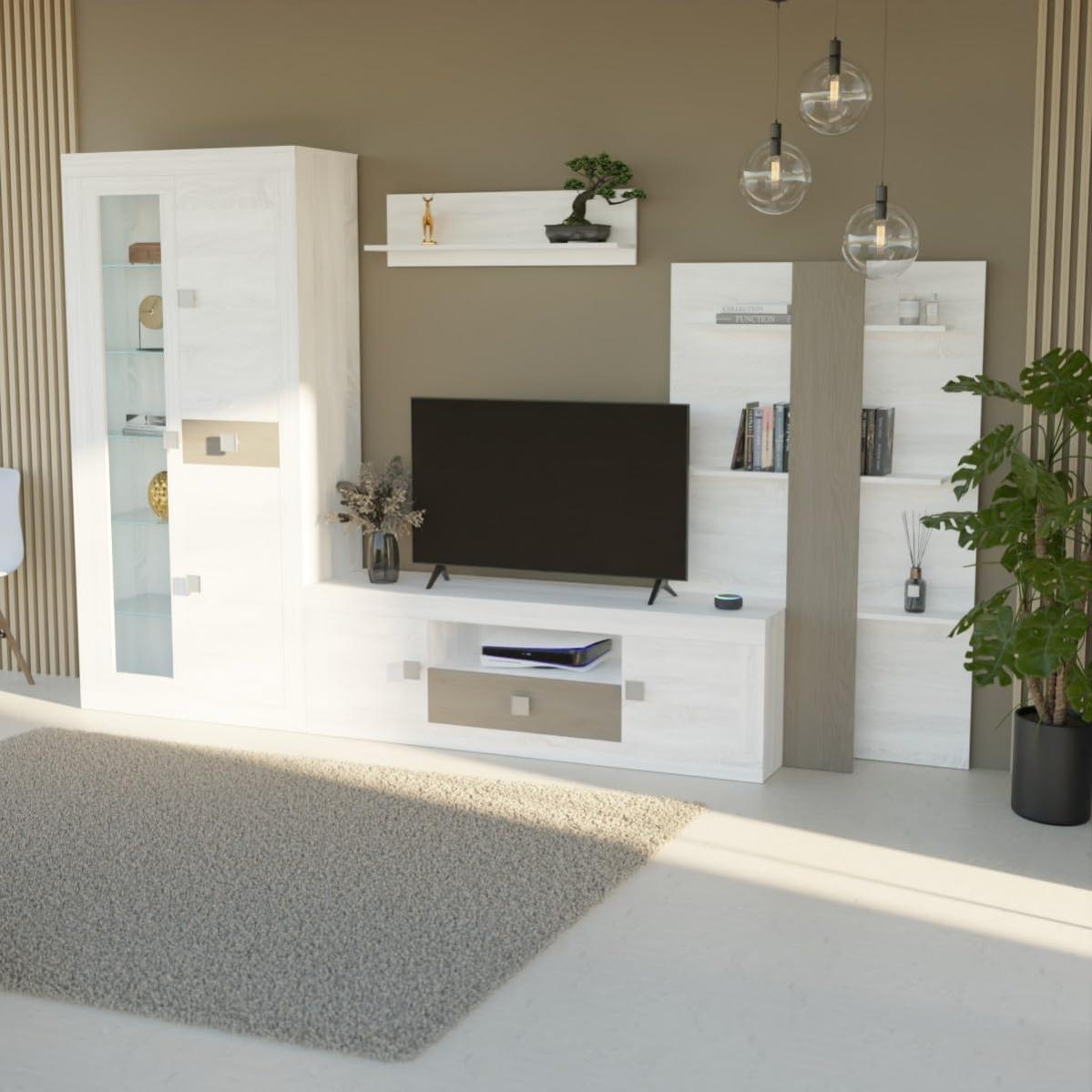 Mueble de Salón Moderno con Leds, Módulos de Comedor, Acabado en ...