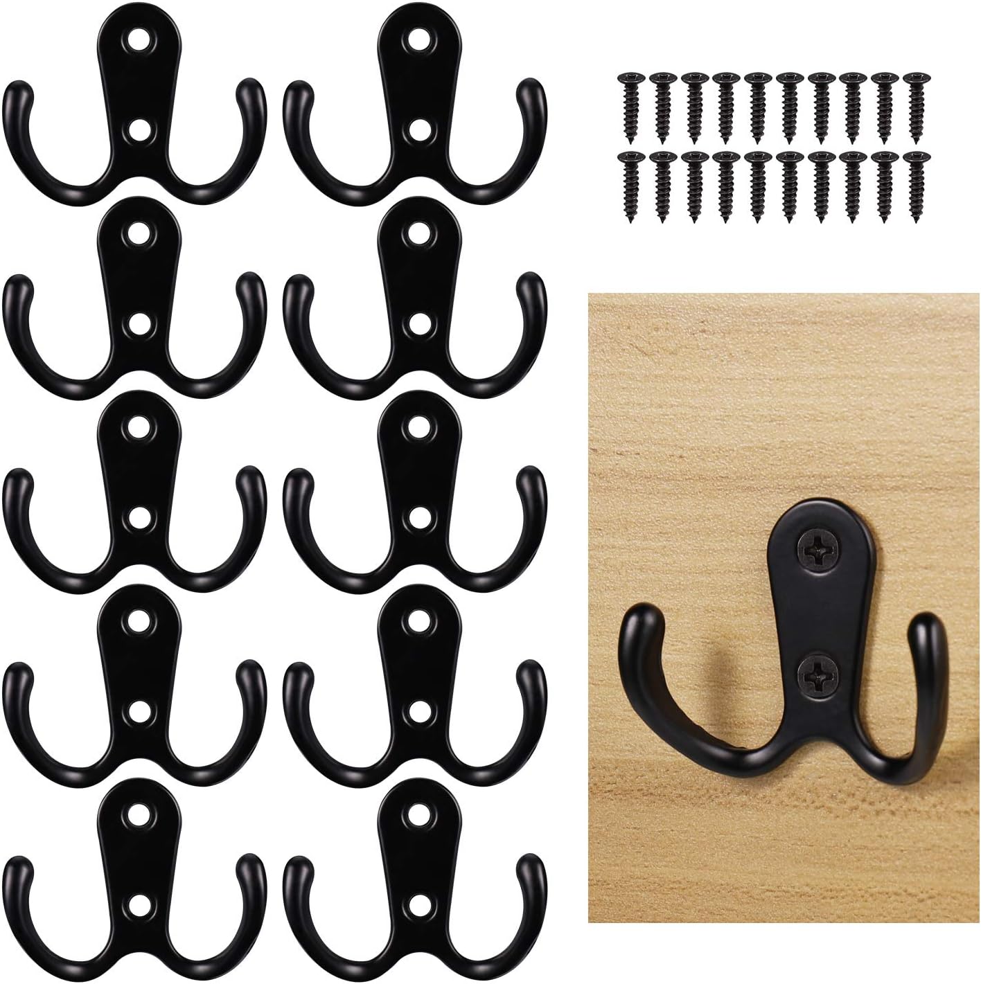 Lot de 10 Crochet de Manteau,Crochet de Portemanteau Mural Noir,Double ...