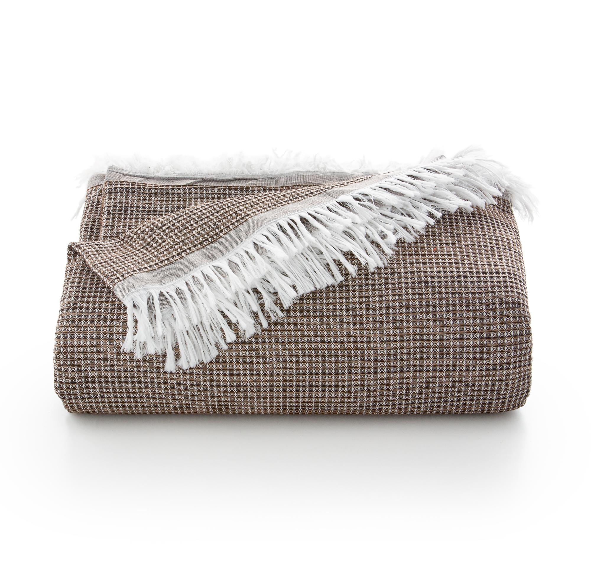 Plaid couvre-lit polyvalent, jeté de canapé Nid d'abeille coton 140x180cm coloris Taupe | Leroy ...