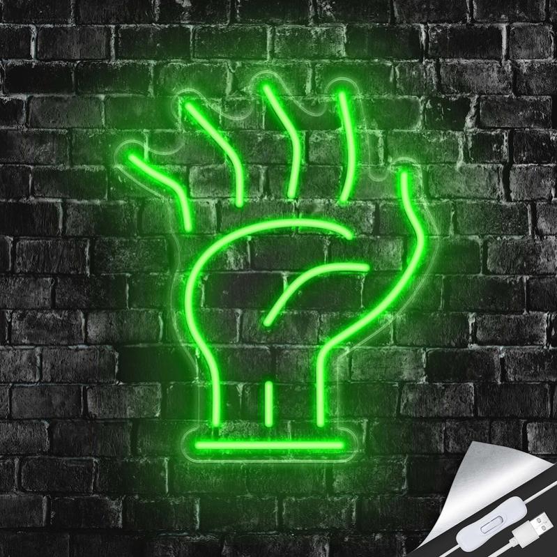 Zombie main Neon Sign LED vert Zombie main néon lumière pour Halloween ...