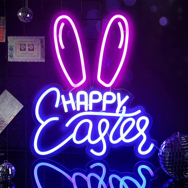 Oreilles de lapin enseignes au néon décorations de lapin de pâques ...