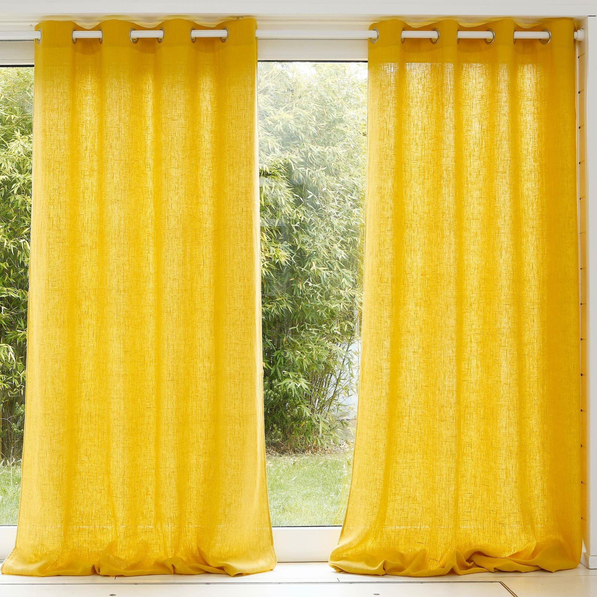 Rideau LIN LAVÉ 135x180 jaune en lin | Leroy Merlin