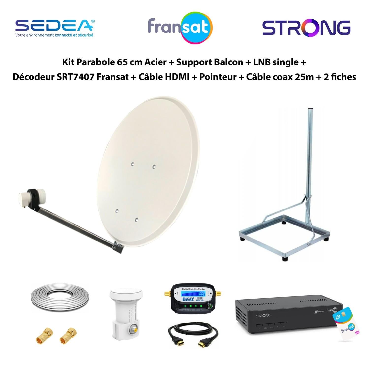Kit Parabole 65cm Acier + Support Balcon + LNB Single + Décodeur ...
