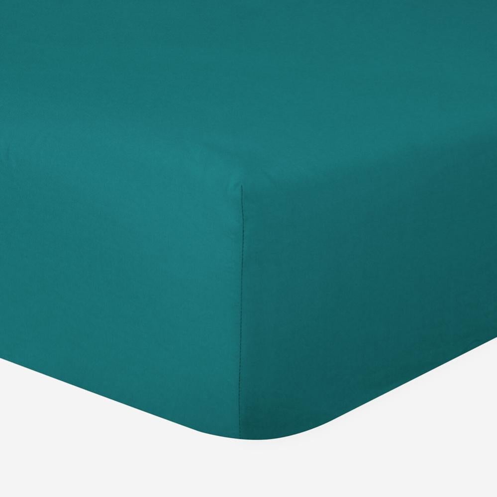 Drap-housse 100% Coton 57 Fils Vert Turquoise - 180 x 200 cm - Bonnet 30 cm | Leroy Merlin