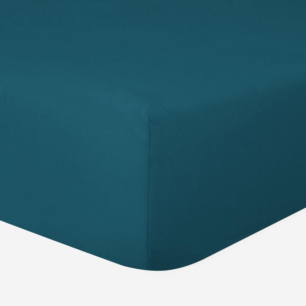 Drap-housse 100% Coton 57 Fils Bleu Canard - 80 x 200 cm - Bonnet 30 cm | Leroy Merlin