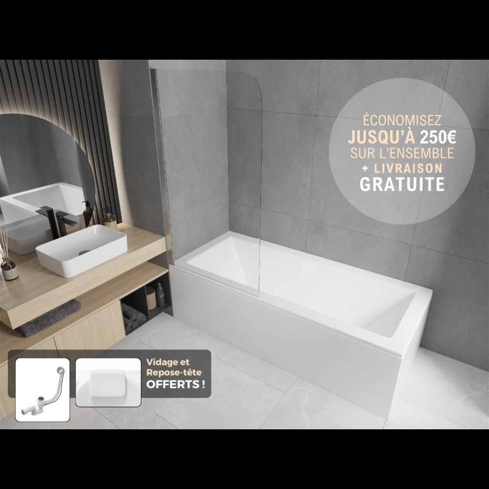 Vasca da bagno bianca 140x70 MODERN - con parete vasca girevole cromo ...