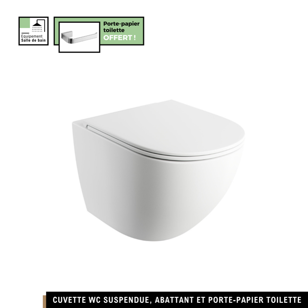 Cuvette WC suspendue 49x37 cm - blanc mat - avec porte-papier toilette ...