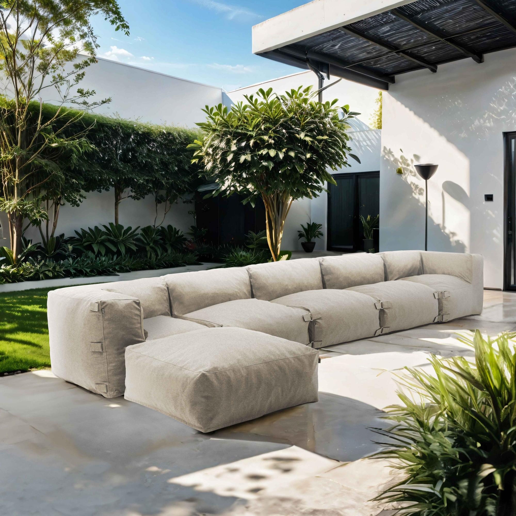 Divano ad angolo modulabile con 3 poltrone, 2 angoli e 1 pouf sabbia ...