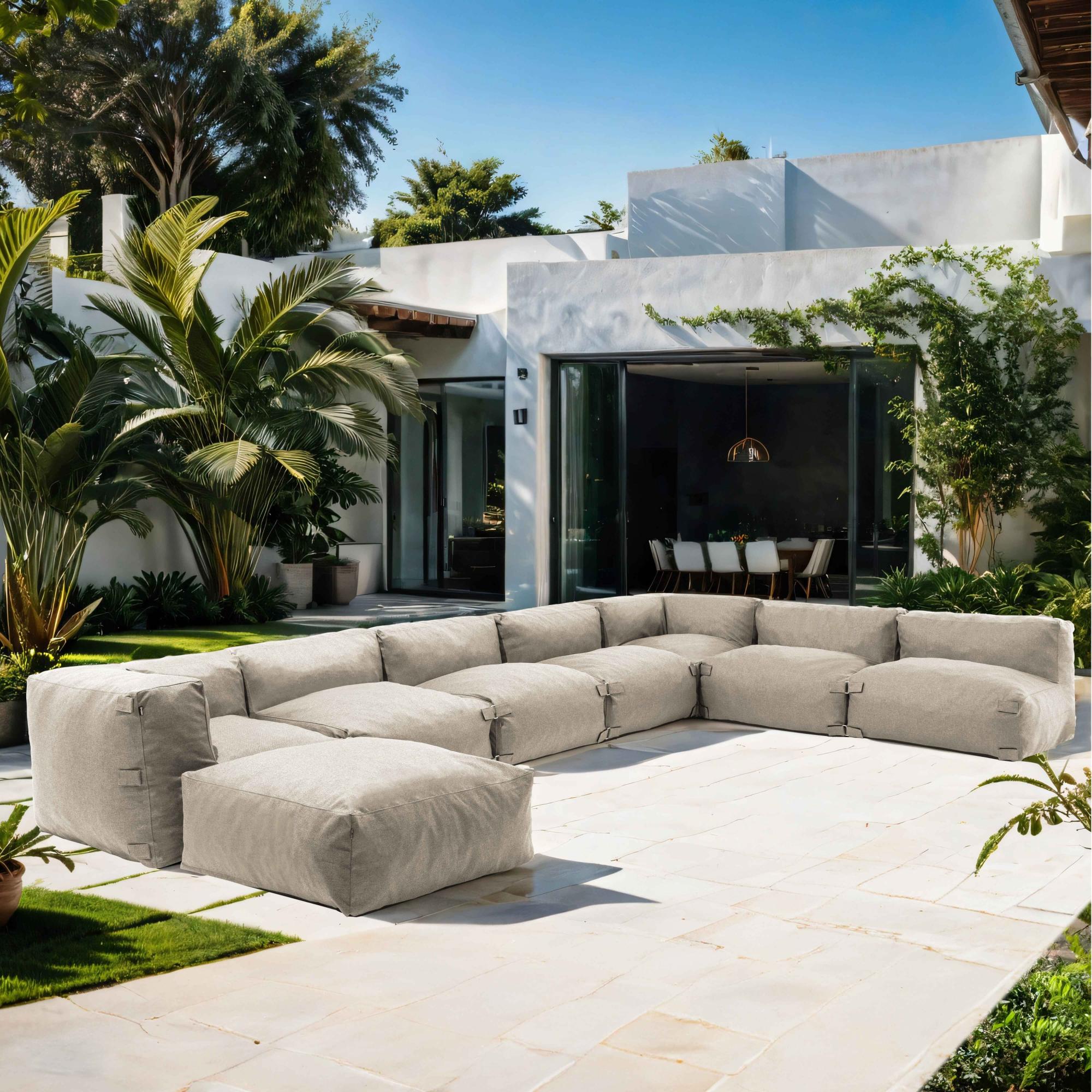 Divano ad angolo modulabile con 5 poltrone, 2 angoli e 1 pouf sabbia ...