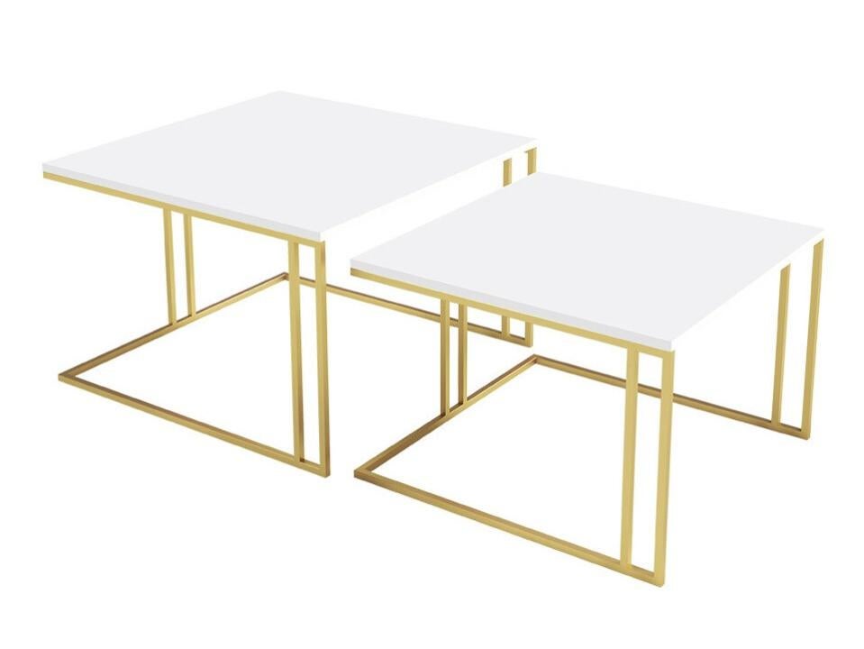 Ensemble tables basses Oswego 110, Blanc, Or, 50x76x76cm, Stratifié, D ...