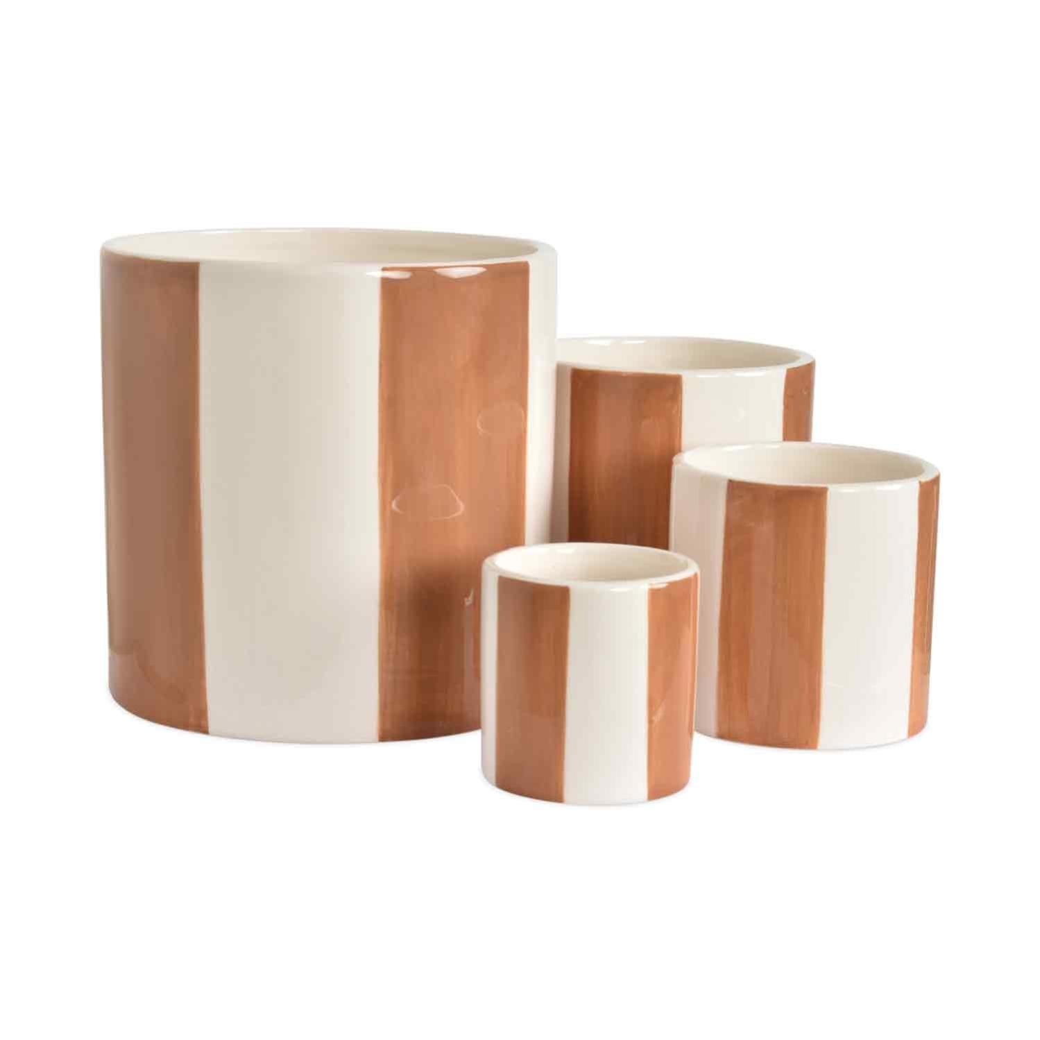Lot de 4 Pots en céramique rayures marrons | Leroy Merlin