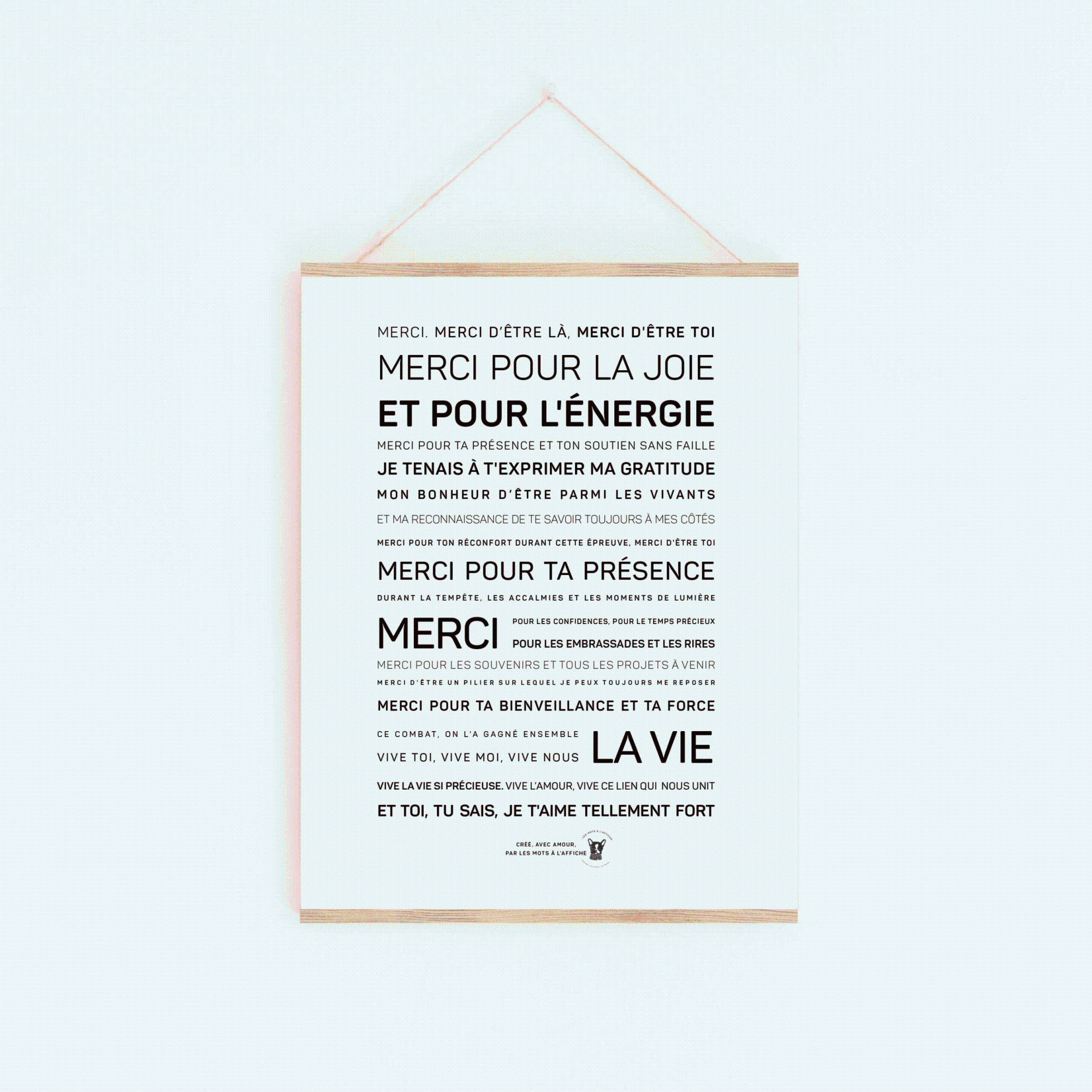 Affiche imprimée A5 "Merci la vie, merci la joie (tutoiement)" (Poster ...