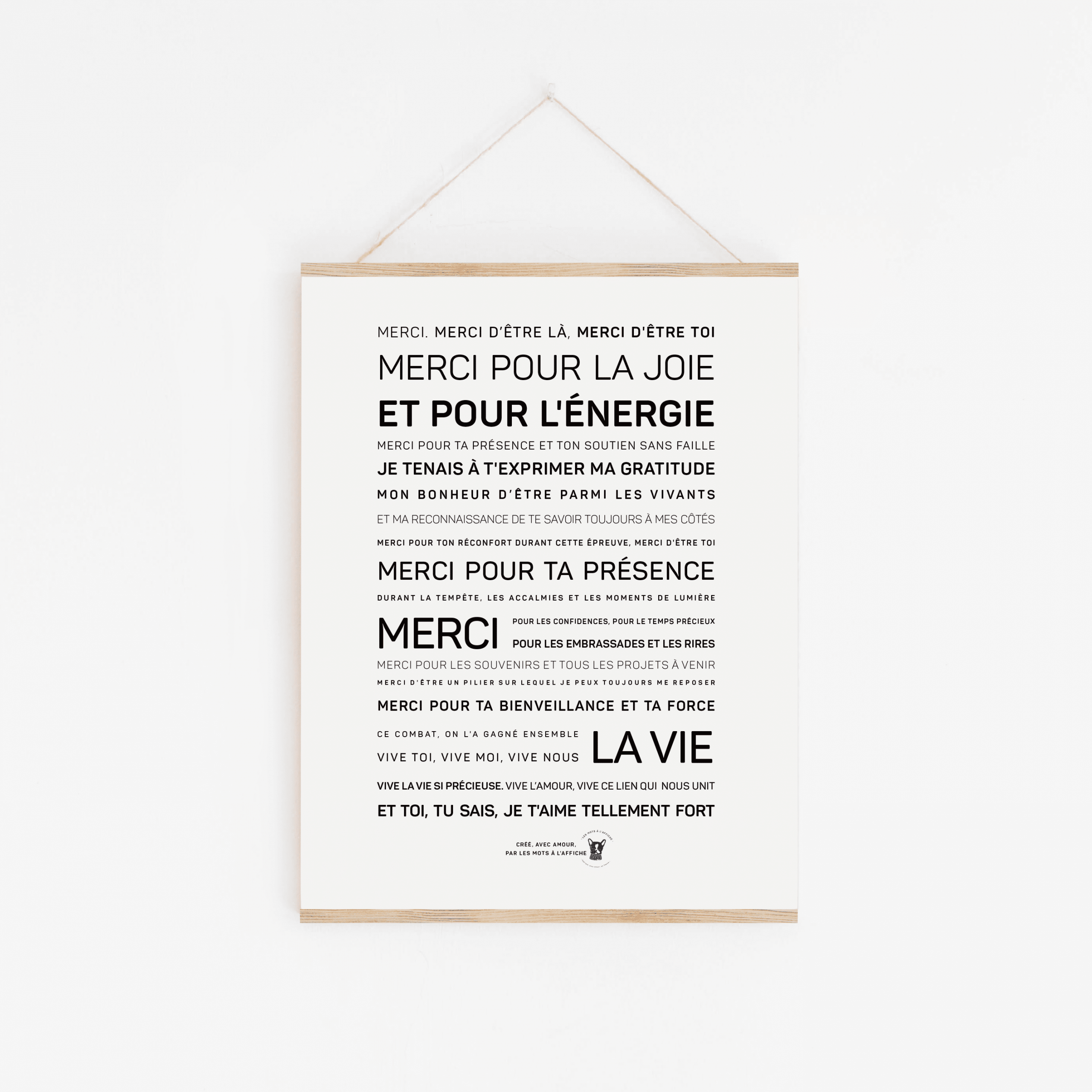 Affiche imprimée A4 "Merci la vie, merci la joie (tutoiement)" (Poster) 21 x 29.7 cm avec ...