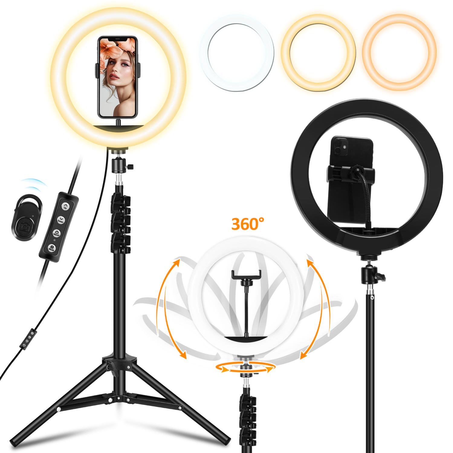 Lumière Anneau avec trépied 3 modes Lampe design Ring Light Lumière selfie LED pour Live Sream ...