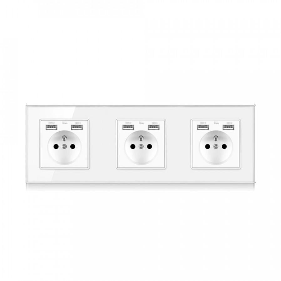 Triple prises murale complètes avec 6 ports usb (258x86mm) blanc ...