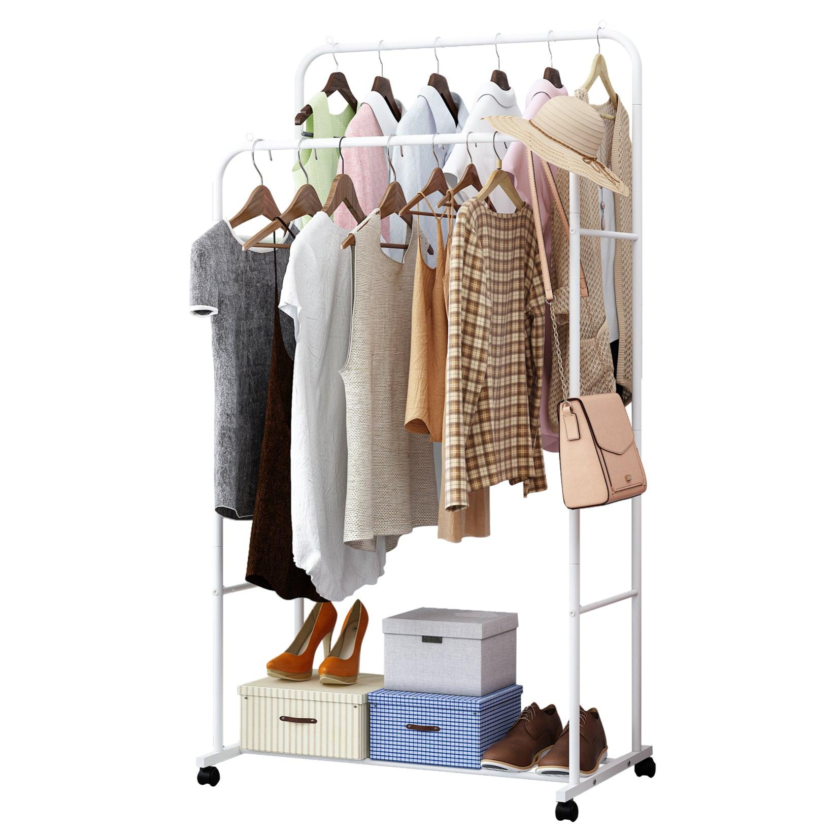 Portant à Vêtements Blanc à Roulettes à 2 Pôles Multifontionne, 155 x ...