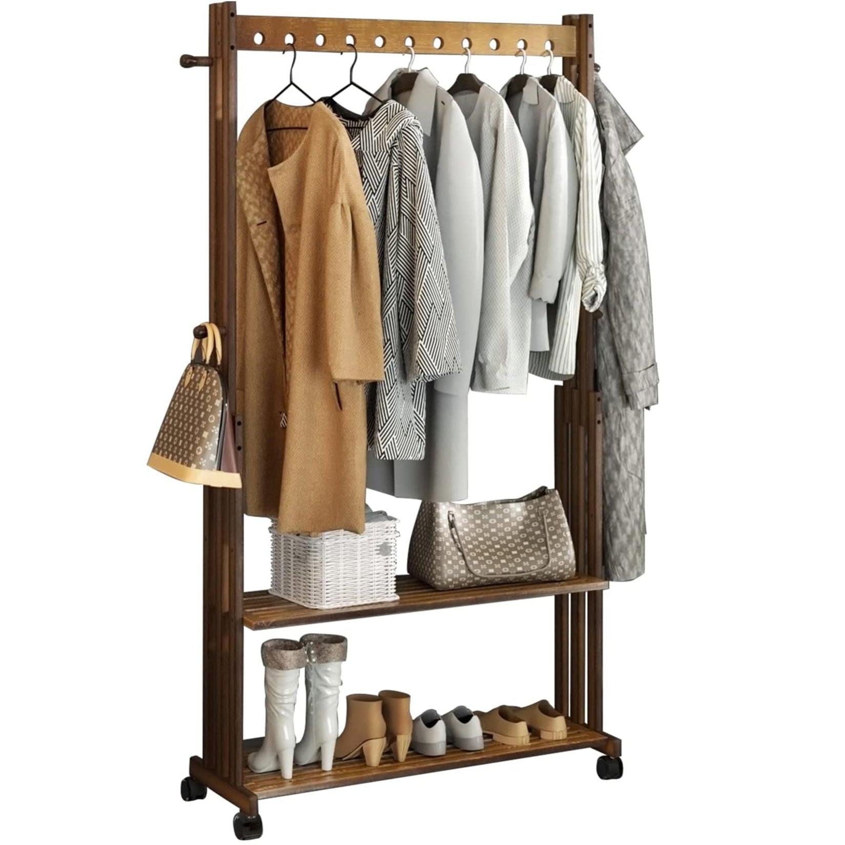 Portant à Vêtement en Bambou à Roulettes avec Étagère, 104 x 32.2 x ...