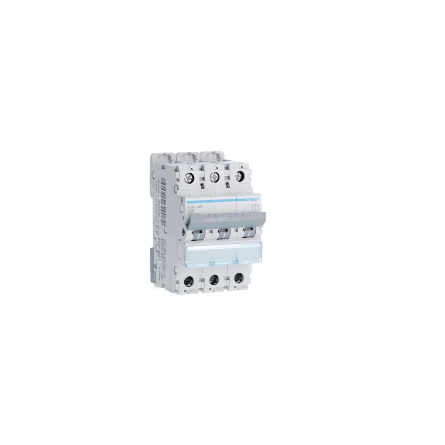 NGN340 Disjoncteur tripolaire Hager 40A - 6-10kA - courbe D - 3 modules ...