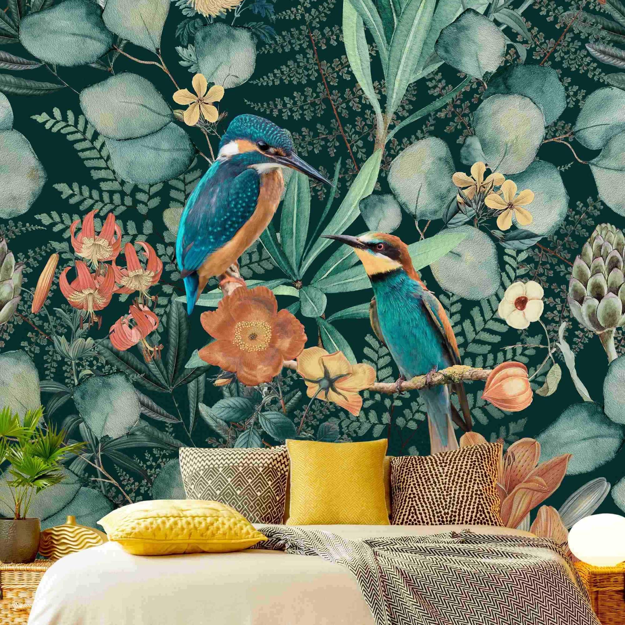 Papiers peint panoramique colibri tropical animaux vintage country art 242 - salon chambre ...