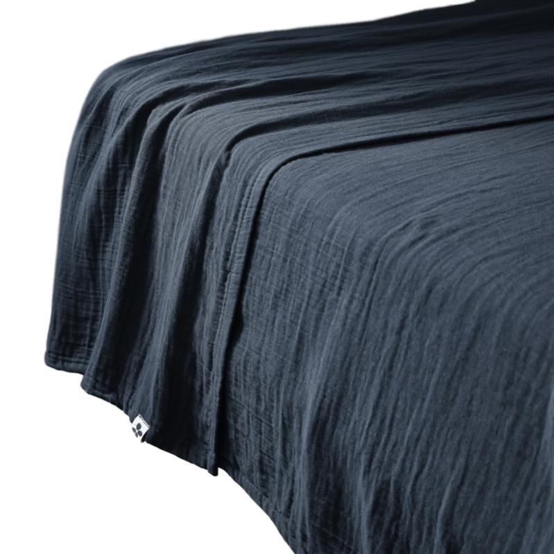 Drap plat 240 x 300 cm en double gaze de coton bleu nuit - PEPA | Leroy ...