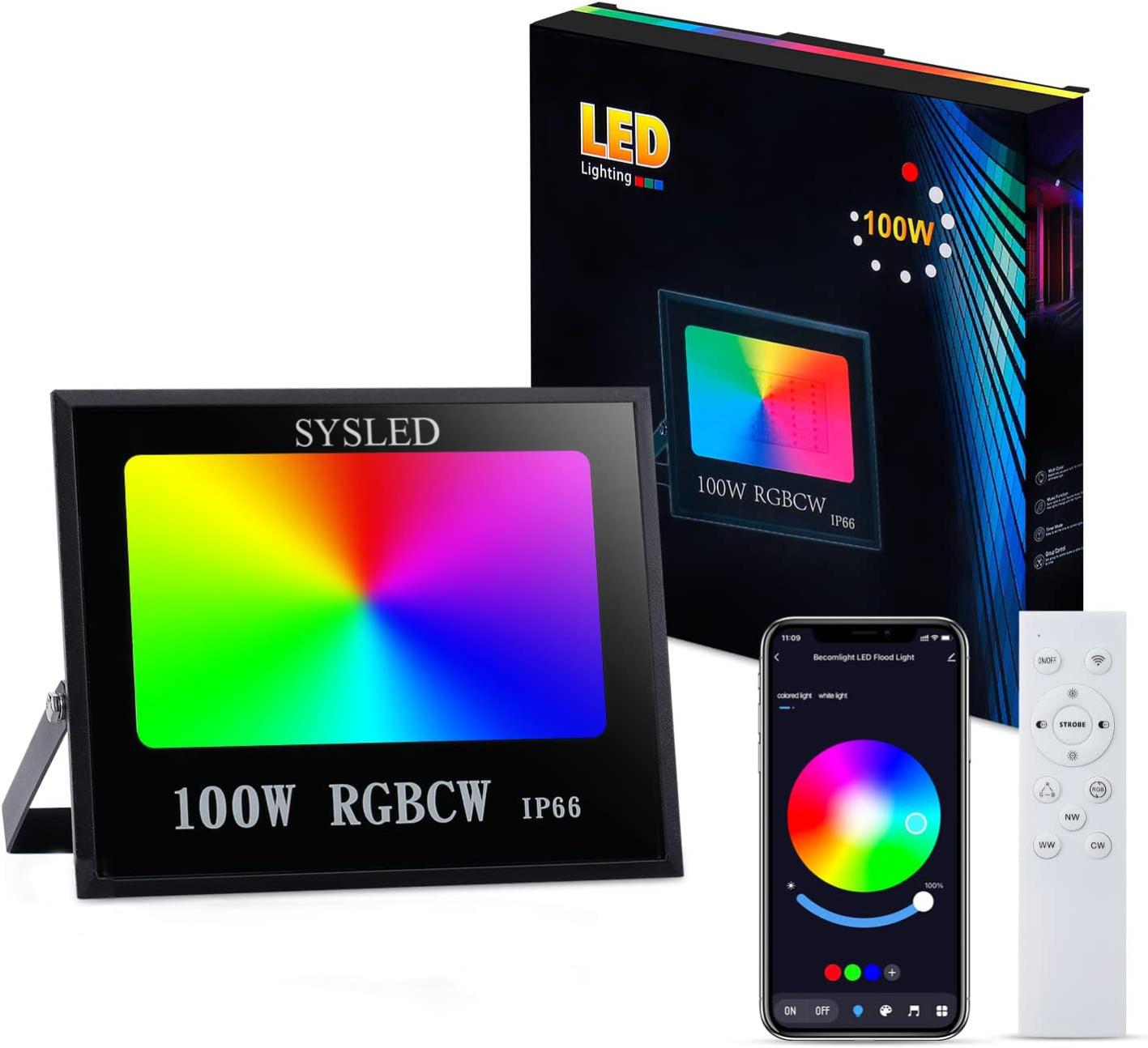 Projecteur LED RGBCW intelligent avec télécommande ou smartphone et ...