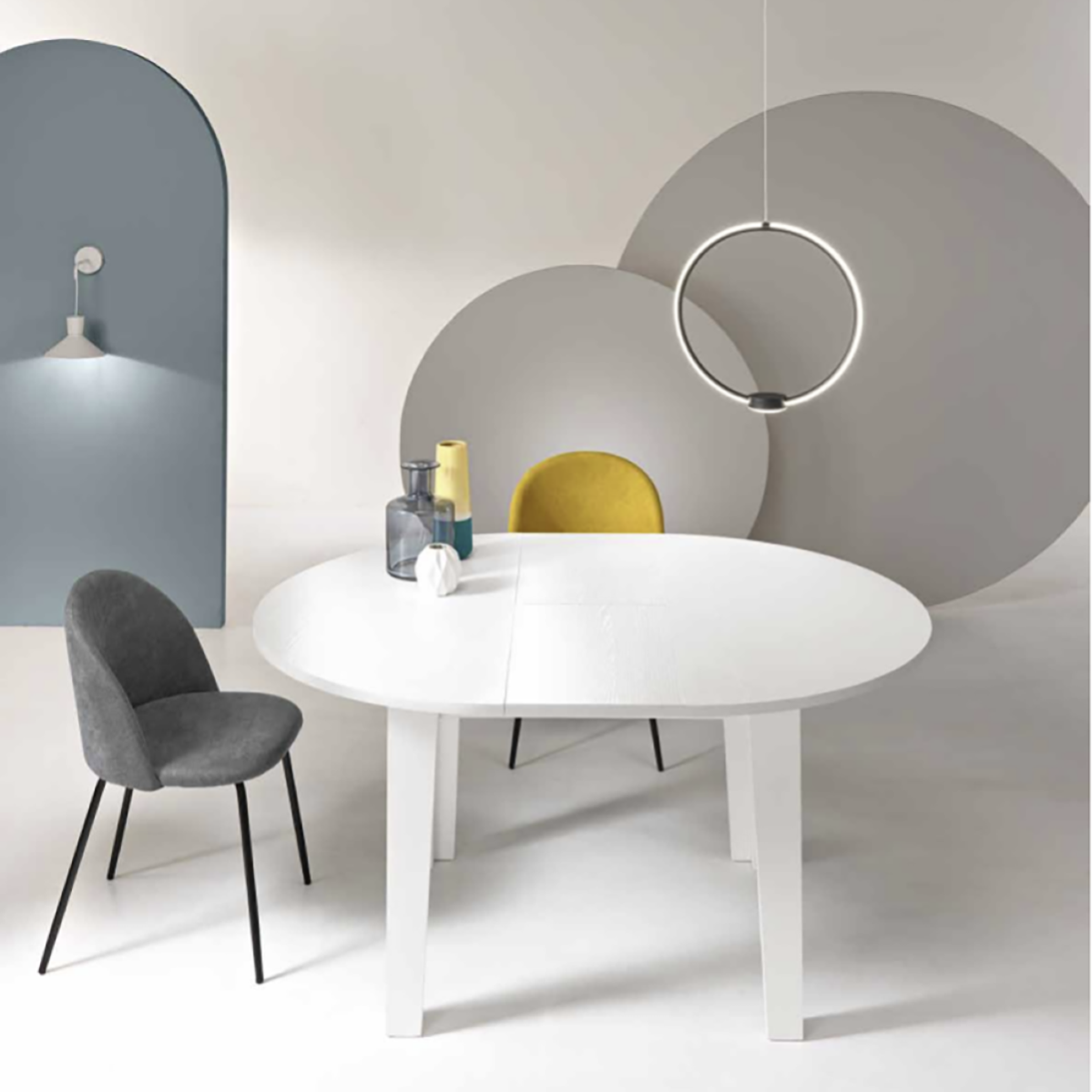 Tavolo tondo allungabile 155 cm con base metallo e piano Bianco ...