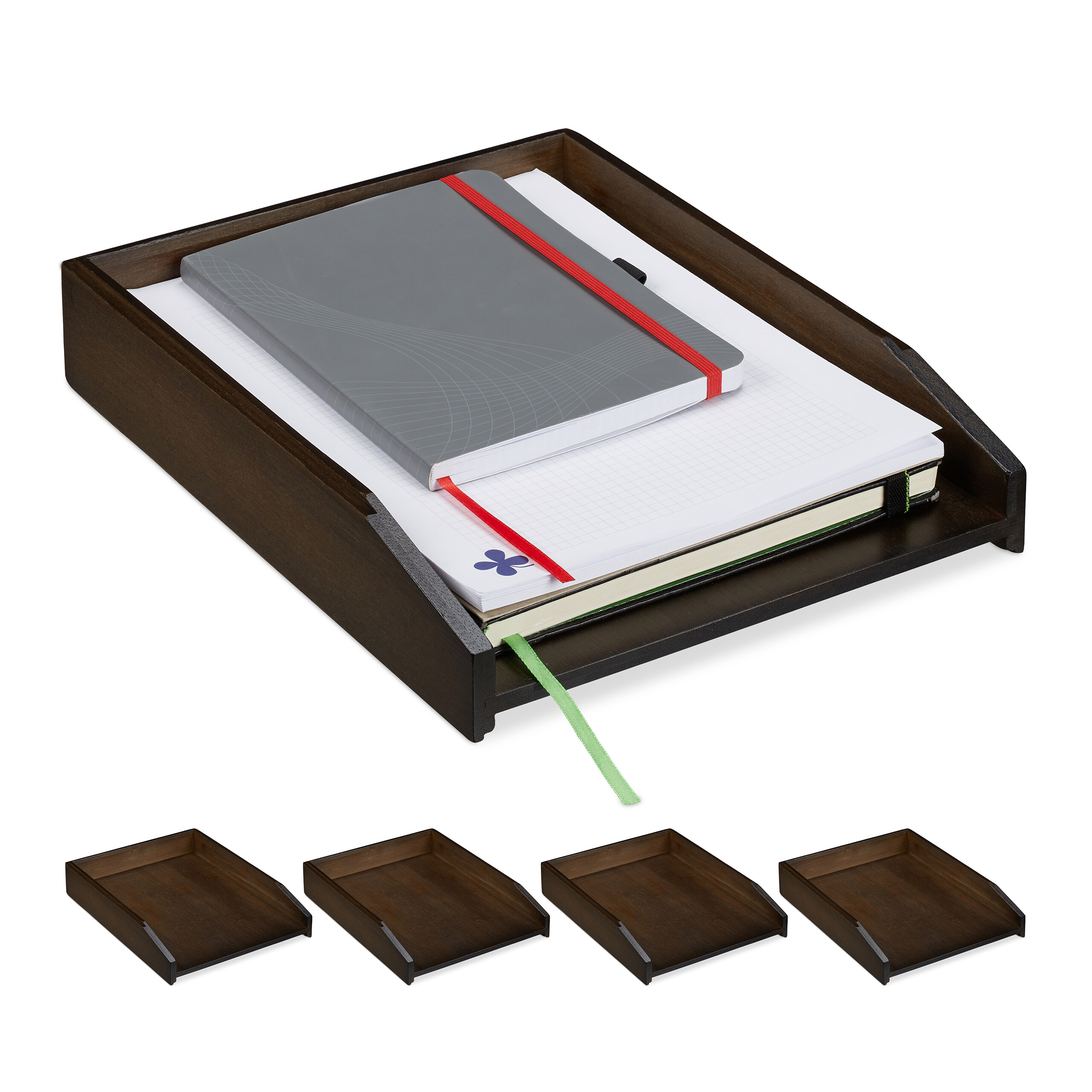Corbeille à Courrier Empilable, lot de 5, Papier DIN A4, Bureau, Range-Documents, Bambou, HLP: 6 ...