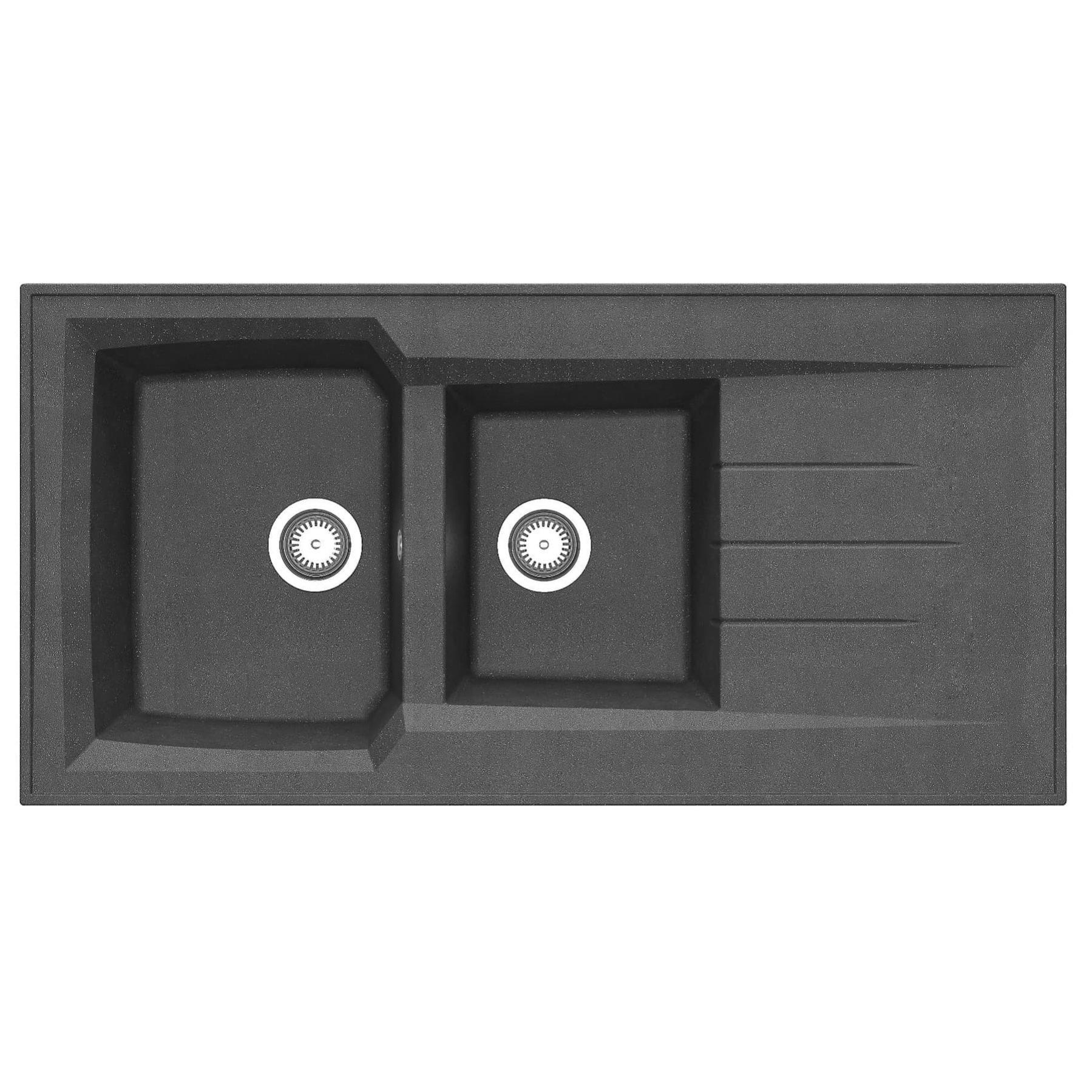 Evier à poser MONTREAL, résine SMC noir pailleté, 2 bacs, 1égouttoir ...