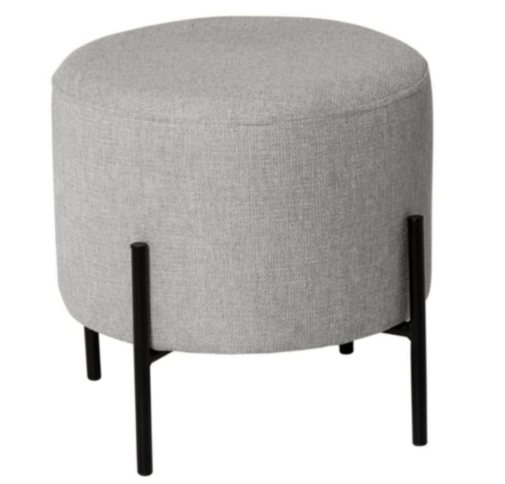 Pouf rond moderne en tissu avec pieds en métal noir Kamila-Couleur Gris ...