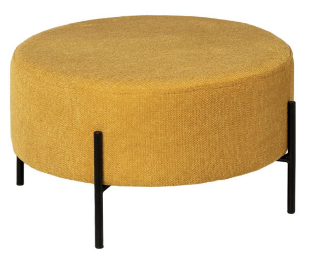 Pouf rond moderne en tissu avec pieds en métal noir Kamila-Couleur ...