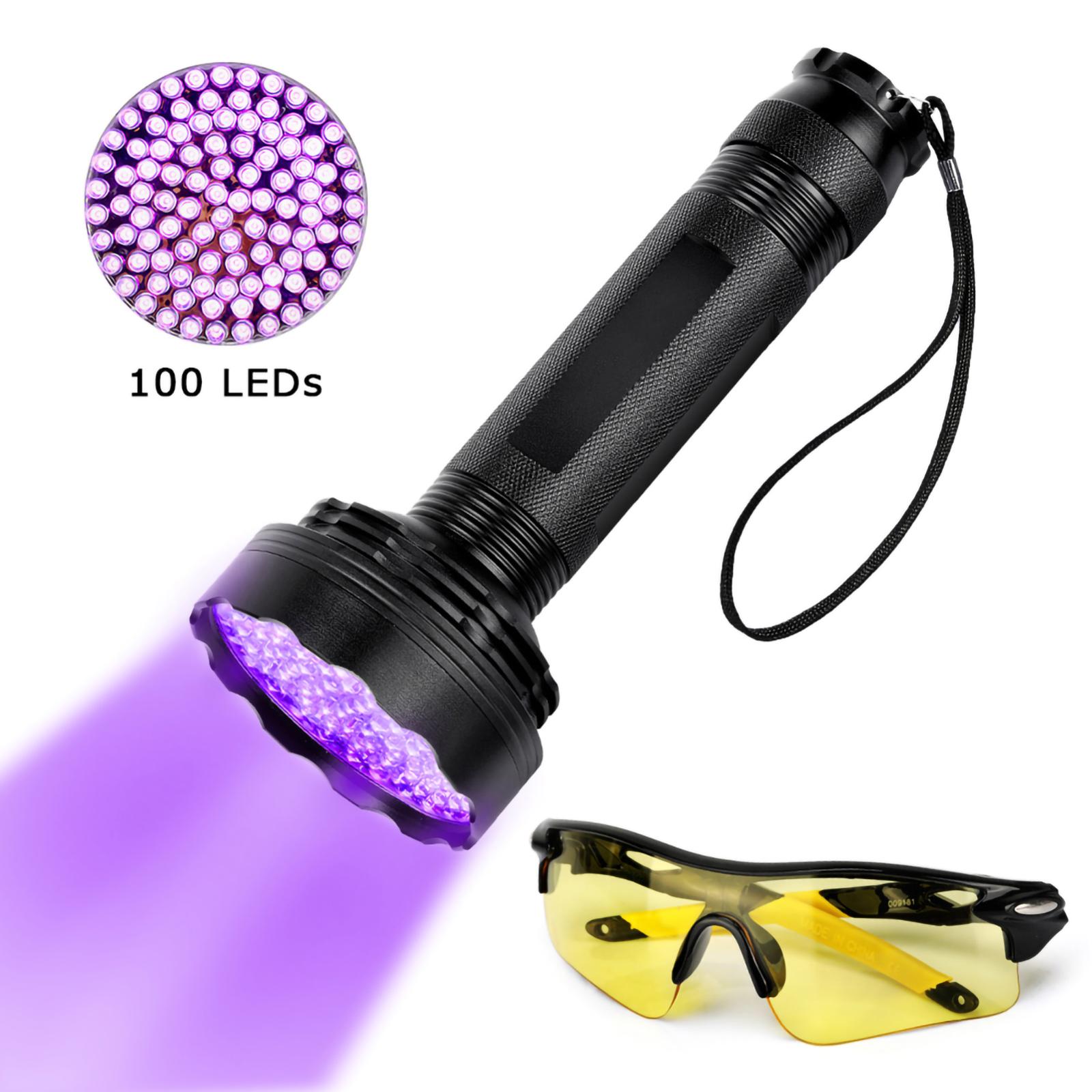 Linterna ultravioleta negra de 100 LED con gafas protectoras | Leroy Merlin