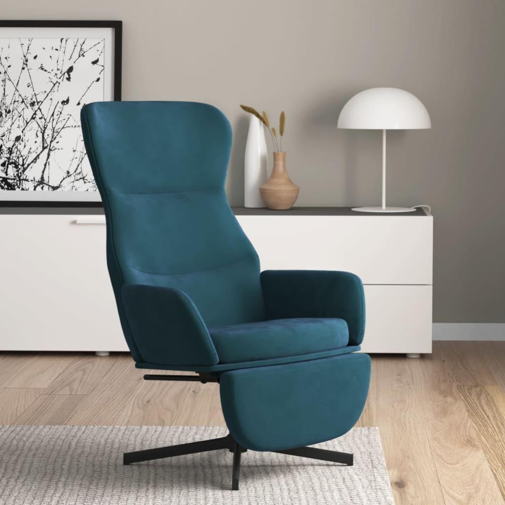Chaise de relaxation avec repose-pied Bleu Velours | Leroy Merlin